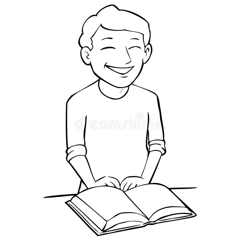 Boy Reading Smiling Open Book Stock Illustration - Illustration of open ...