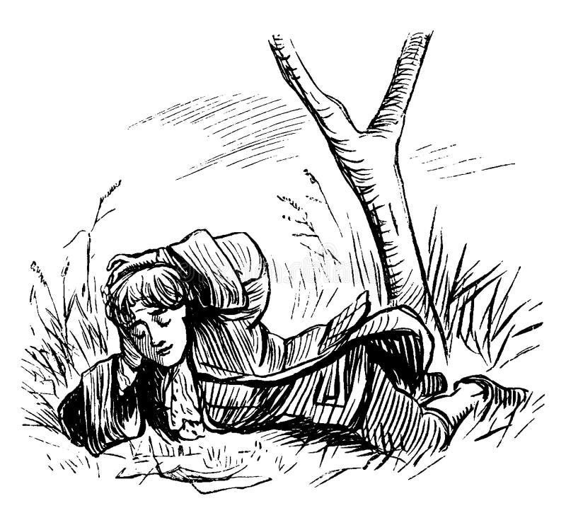 Boy Reading, Tree, Vintage Engraving Stock Vector - Illustration of ...