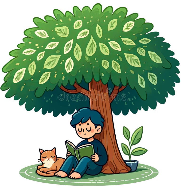 Reading Under Tree Stock Illustrations – 543 Reading Under Tree Stock ...