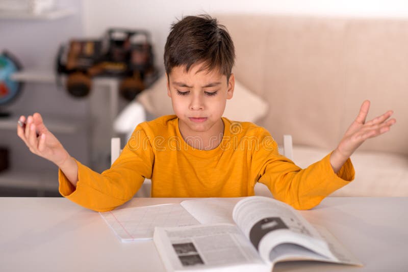 The Boy Study at Home for School Stock Photo - Image of irritated ...