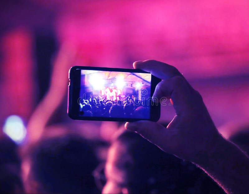 Boy Recording Live Concert with Smartphone Stock Image - Image of ...