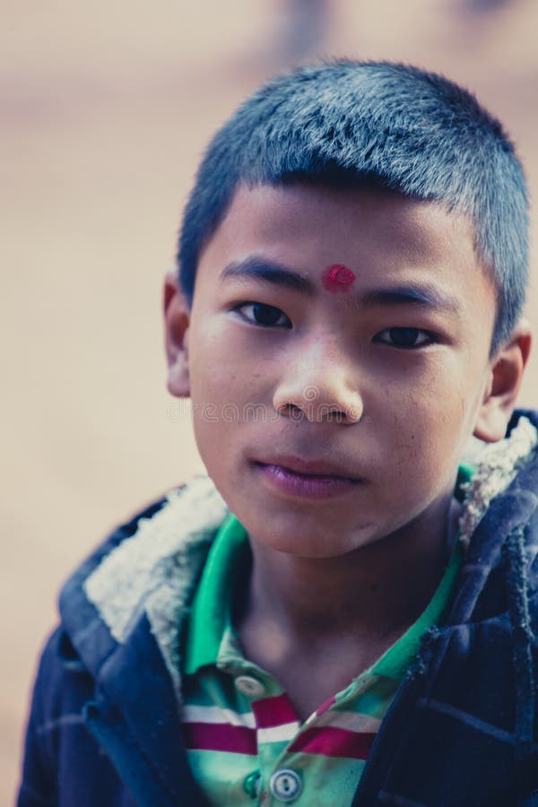 Boy with Red Dot in Bhaktapur Editorial Stock Photo - Image of teenager ...