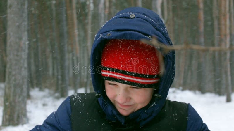Boy in Red Hat in Snow Forest Stock Video - Video of lifestyle, outdoor ...