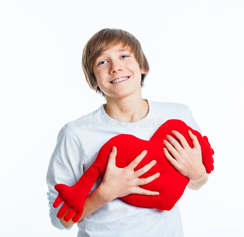 Boy with red heart stock image. Image of child, isolated - 23211509