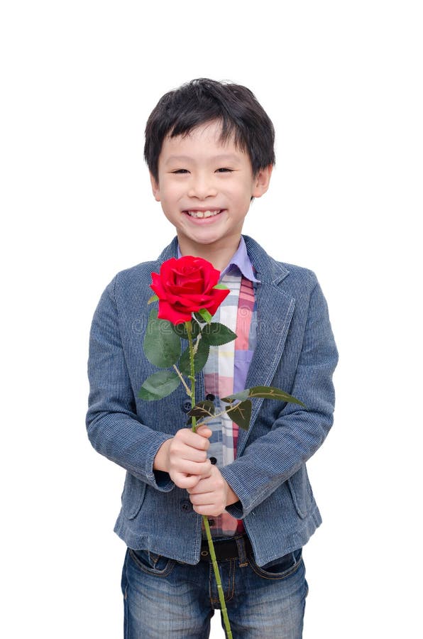 Boy with Red Rose in Valentine S Day Stock Photo - Image of birthday ...
