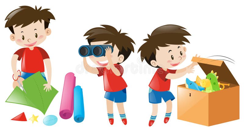 Boy in Red Shirt Doing Different Things Stock Illustration ...