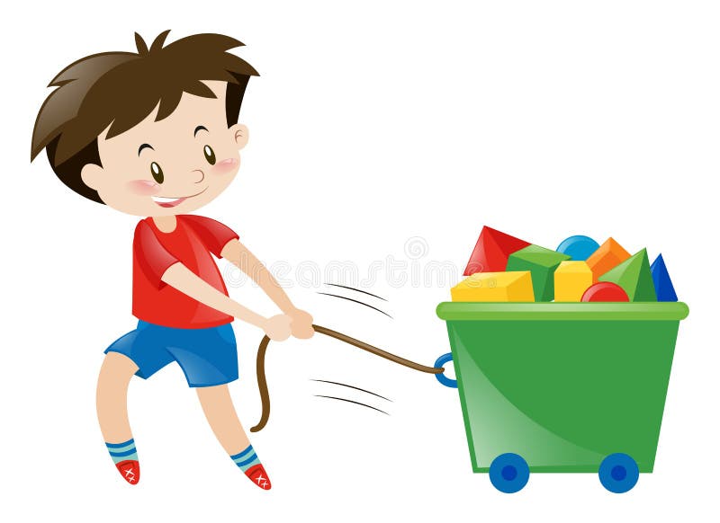 Boy in Red Shirt Pulling Toys Stock Vector - Illustration of cart ...