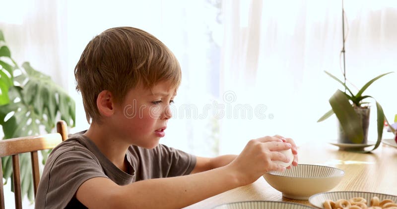 Boy Refusing To Eat Boiled Egg for Breakfast Stock Video - Video of ...