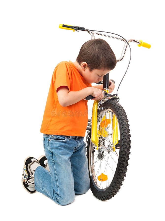 Boy repair bicycle stock photo. Image of bike, person - 34338142