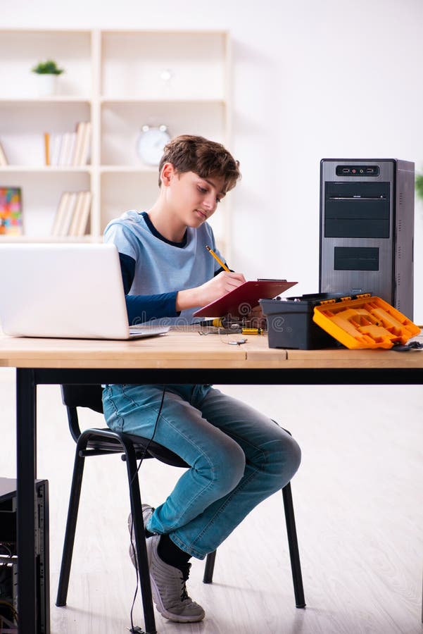 Boy Reparing Computers at Workshop Stock Image - Image of refurbishing ...