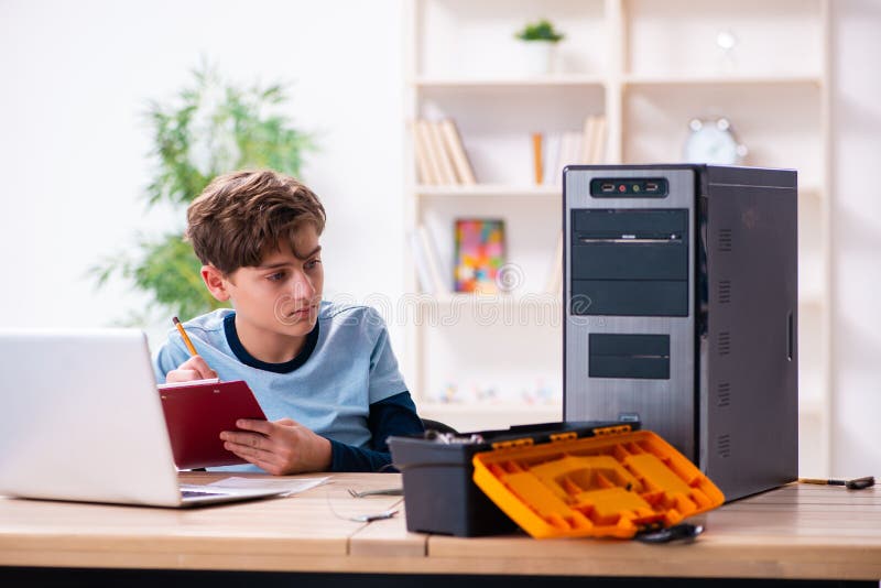 Boy Reparing Computers at Workshop Stock Image - Image of hardware ...