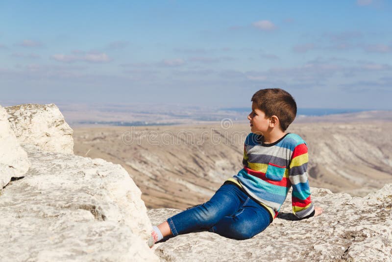 Boy Rest on the Rocks Over the Valley Stock Image - Image of dream ...