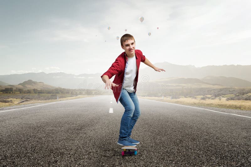 Boy Ride Skateboard . Mixed Media Stock Image - Image of male ...