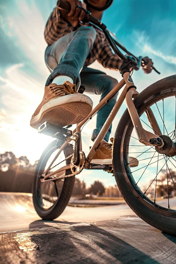 Boy Rides a Bicycle, Bottom View. Generative AI. Stock Illustration ...