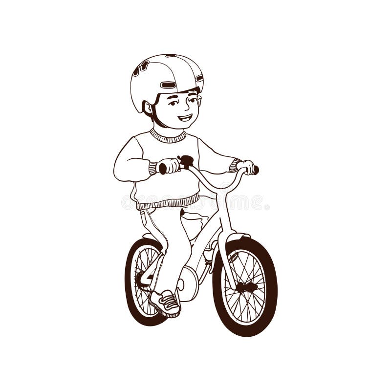 Boy Rides a Bicycle Outline Illustration Stock Vector - Illustration of ...