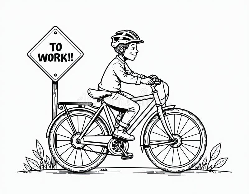 Boy Riding Bicycle To Work - Line Art Illustration Stock Illustration ...