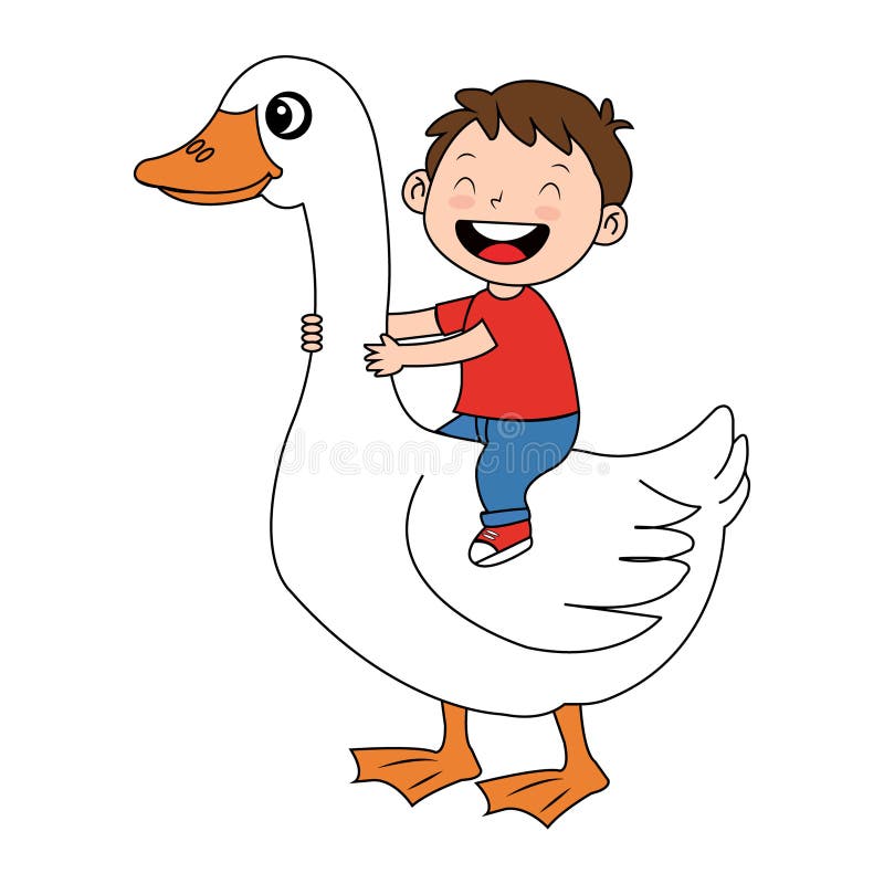Boy Riding Goose stock illustration. Illustration of logo - 370376915