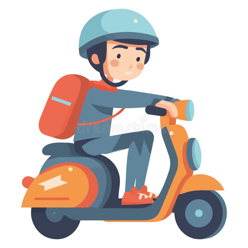 Boy Riding Motor Scooter Illustration Stock Vector - Illustration of ...