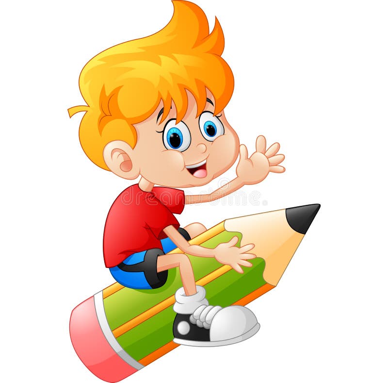 The boy riding the pencil stock vector. Illustration of single - 62172782