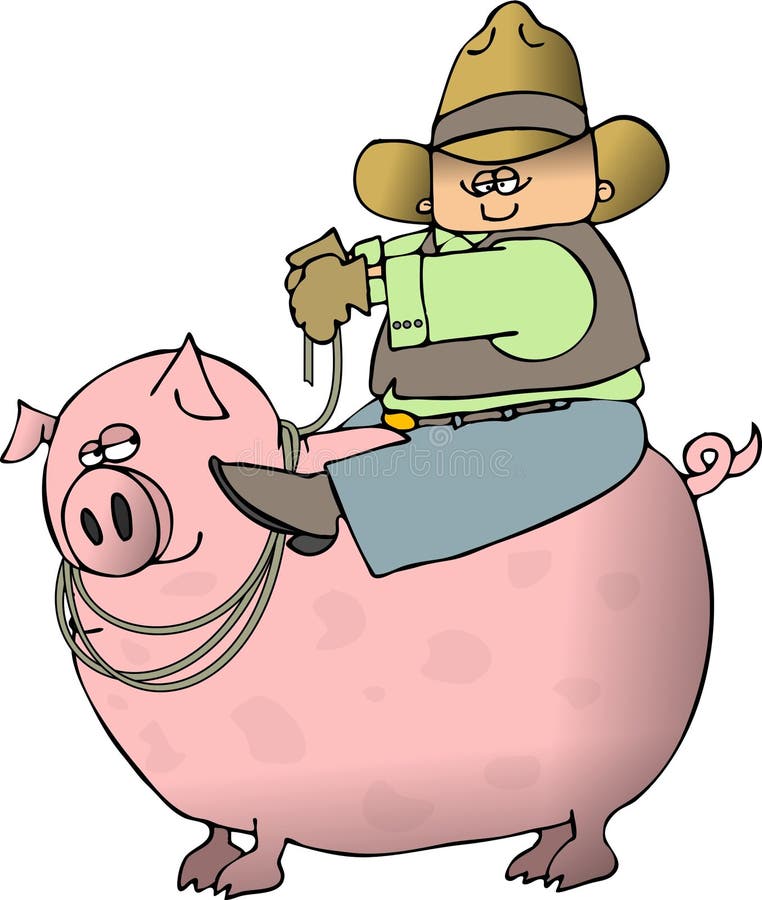 Boy Riding a Pig stock illustration. Illustration of rope - 2535145