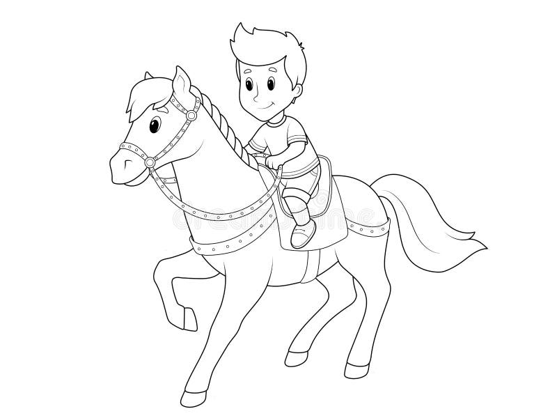 Boy Riding a Pony. Coloring Book, Vector. Stock Vector - Illustration ...