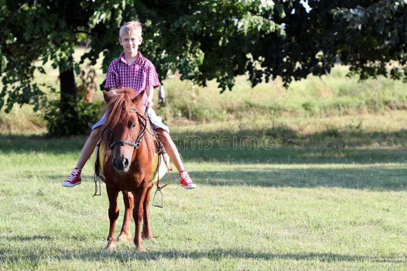 Boy riding pony horse stock image. Image of summer, graze - 32501873
