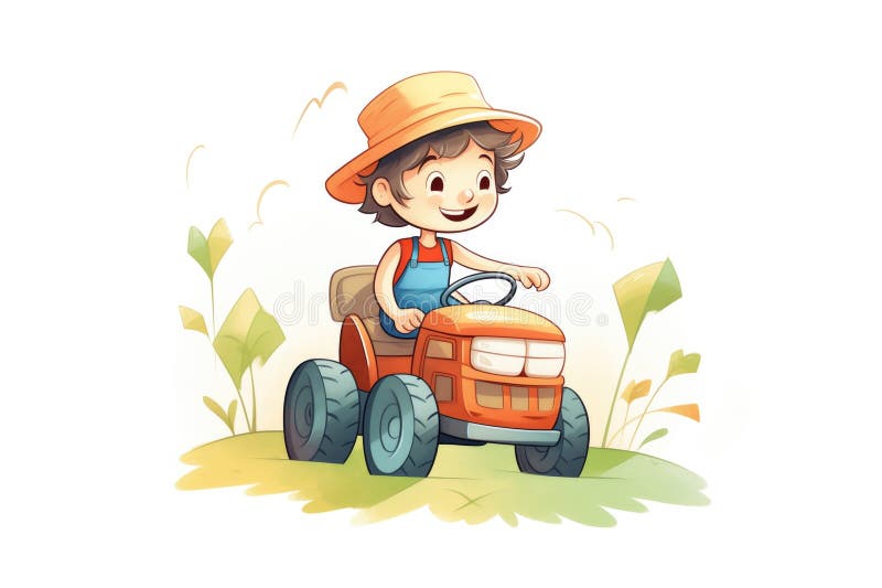 Boy Riding on a Tractor with a Straw Hat Stock Photo - Image of farm ...