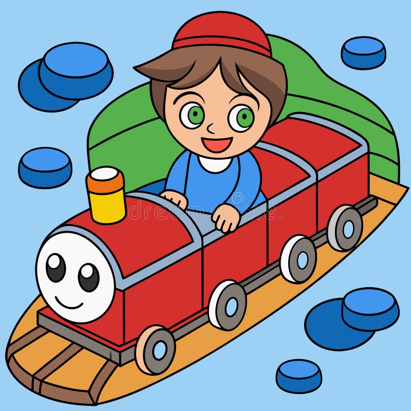 Boy Riding a Train Vector Graphic Design Stock Illustration ...
