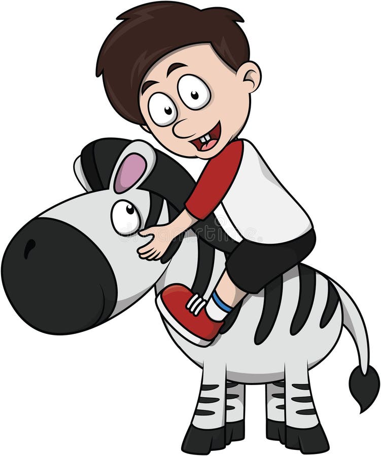 Boy Riding Zebra Cartoon Color Illustration Stock Vector - Illustration ...