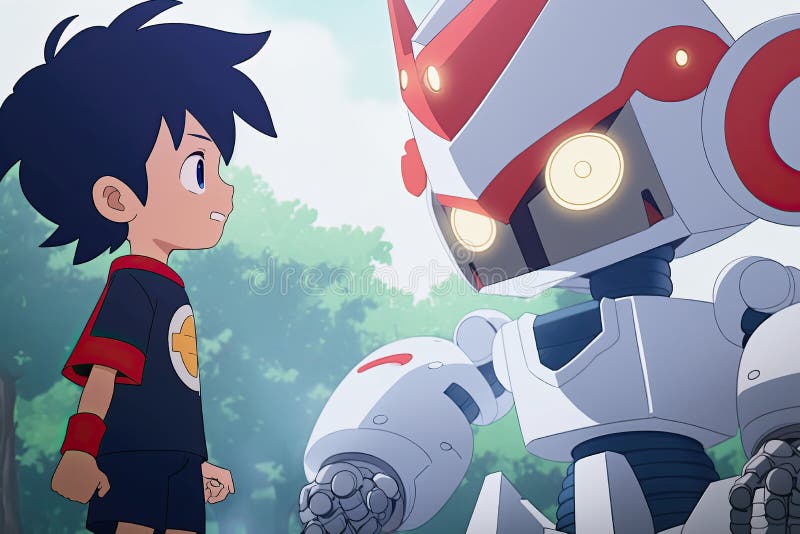 Boy and a Robot, Ai Generated Illustration Stock Illustration ...