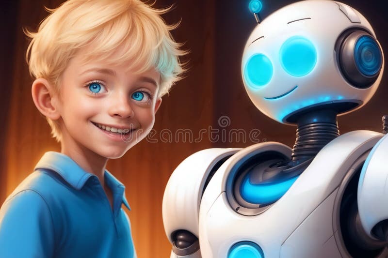 The boy with the robot stock illustration. Illustration of robot ...