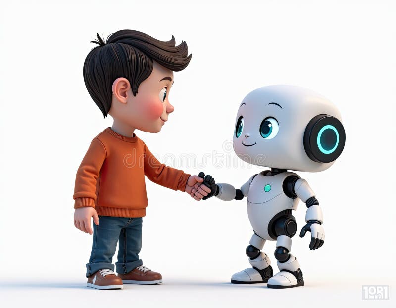 Boy and Robot Shaking Hands Friendship AI and Technology Concept Stock ...