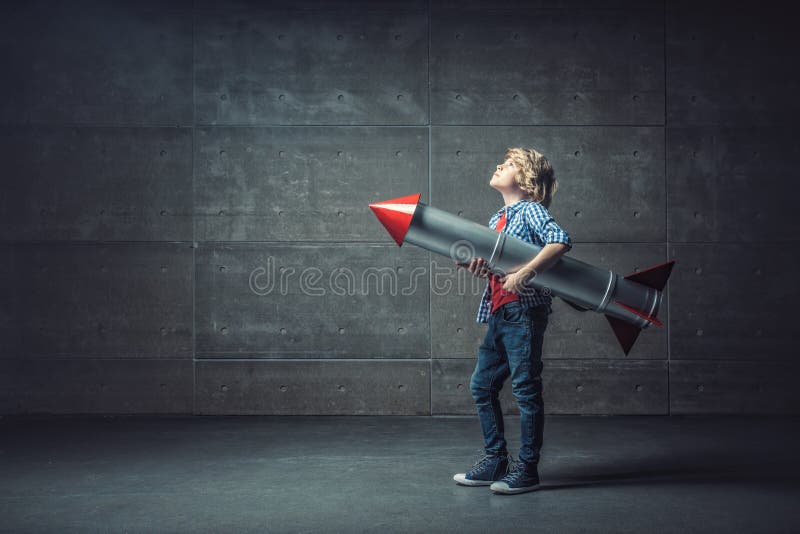 Boy with rocket stock image. Image of childhood, dreams - 72543515