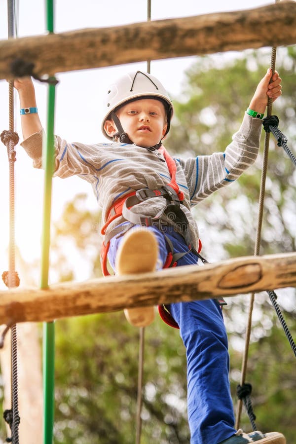 Boy on the Rope Track in Adrenalin Park Stock Photo - Image of ...