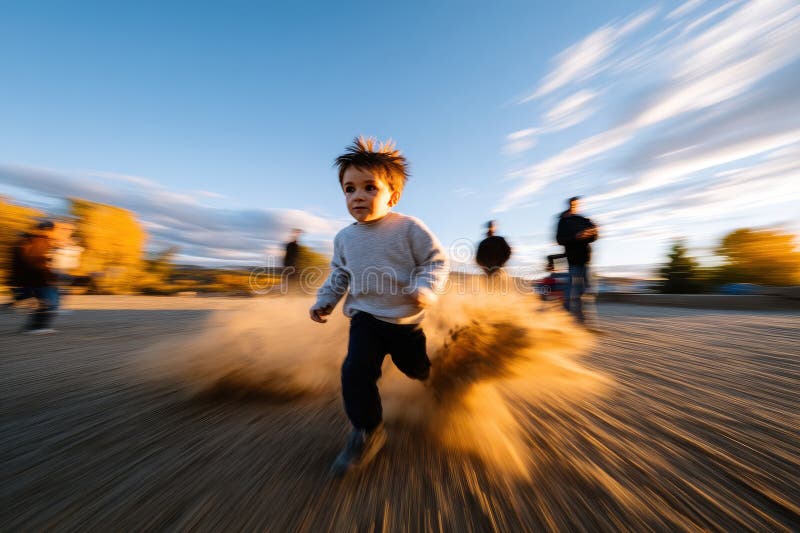 Boy Running through Dust Cloud Stock Illustration - Illustration of ...