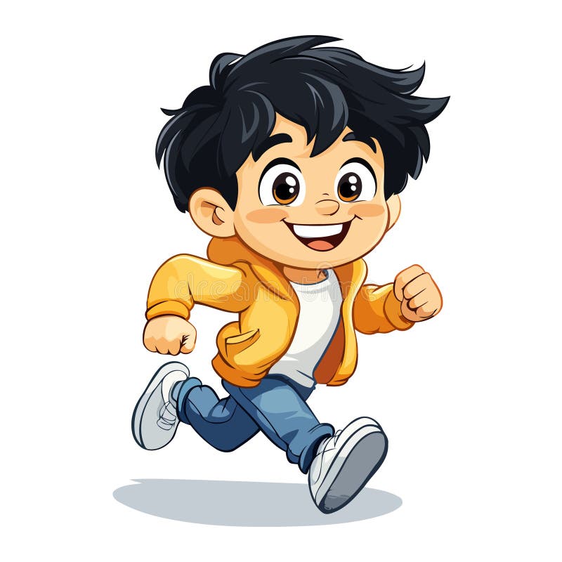 Boy Running with Open Jacket. Stock Vector - Illustration of cheerful ...