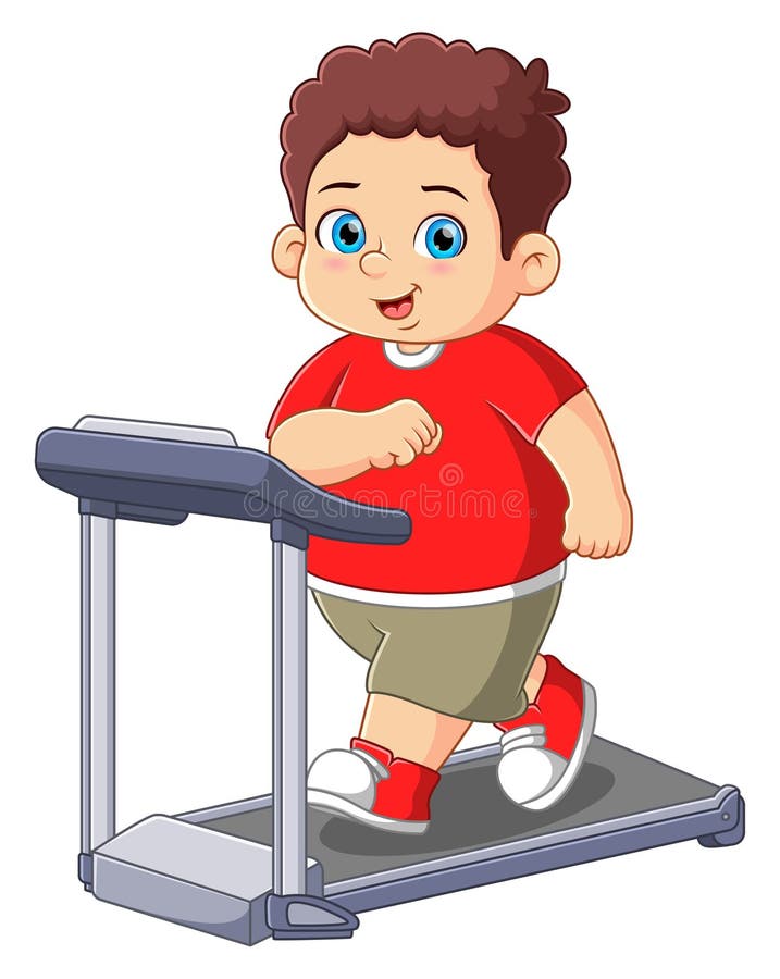 A Boy Running on a Treadmill in Gym Stock Vector - Illustration of ...