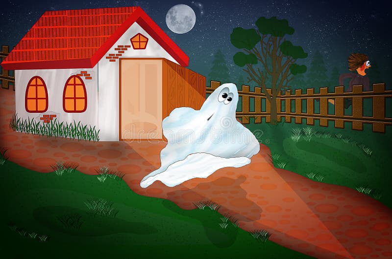 Boy runs away from a ghost stock illustration. Illustration of fear ...