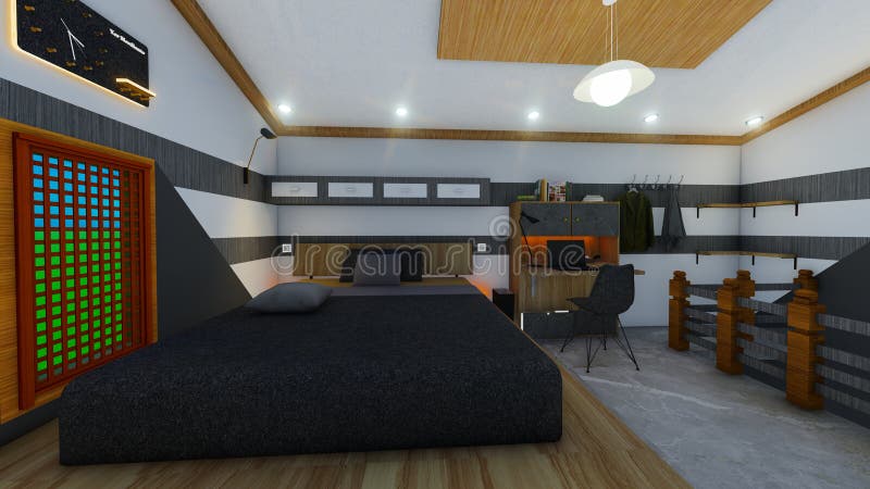 Boy S Bedroom Modern Interior Design with a Warm Lighting. Stock ...