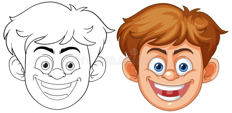 Boy S Face in Color and Outline Stock Vector - Illustration of positive ...