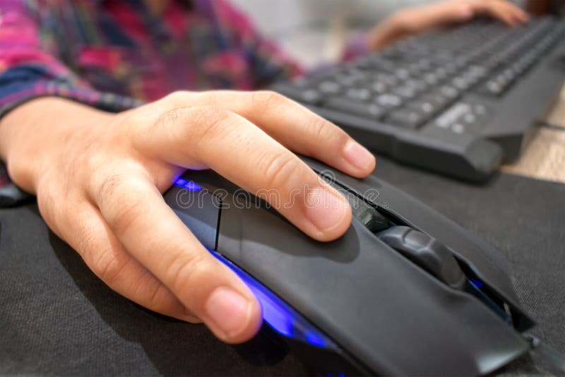 Boy`s Hand on Mouse and Keyboard Stock Photo - Image of edication ...