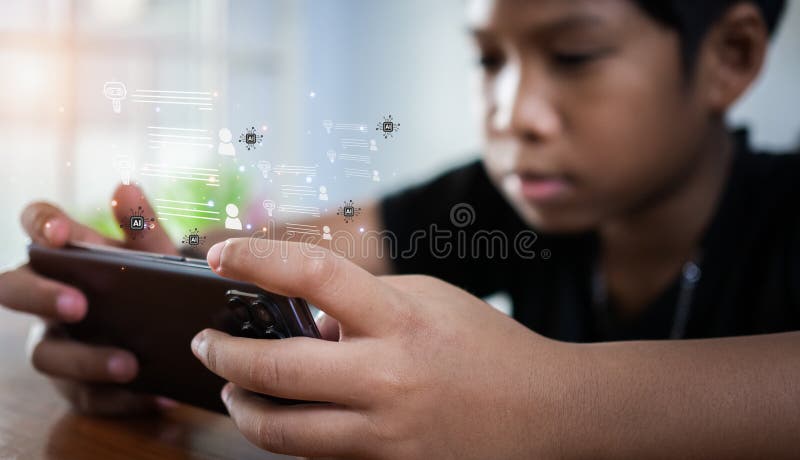 A Boy S Hand Uses a Smartphone To Type Live Chat, Ask, Answer with an ...