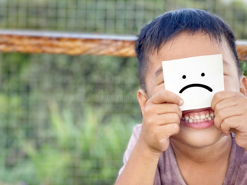 A Boy with Sad Expression Icon on Paper. Stock Image - Image of people ...