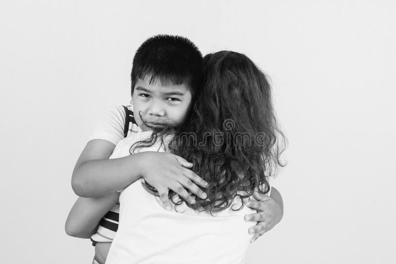 Boy Sad in Hugging of Mother Stock Photo - Image of portrait, parent ...