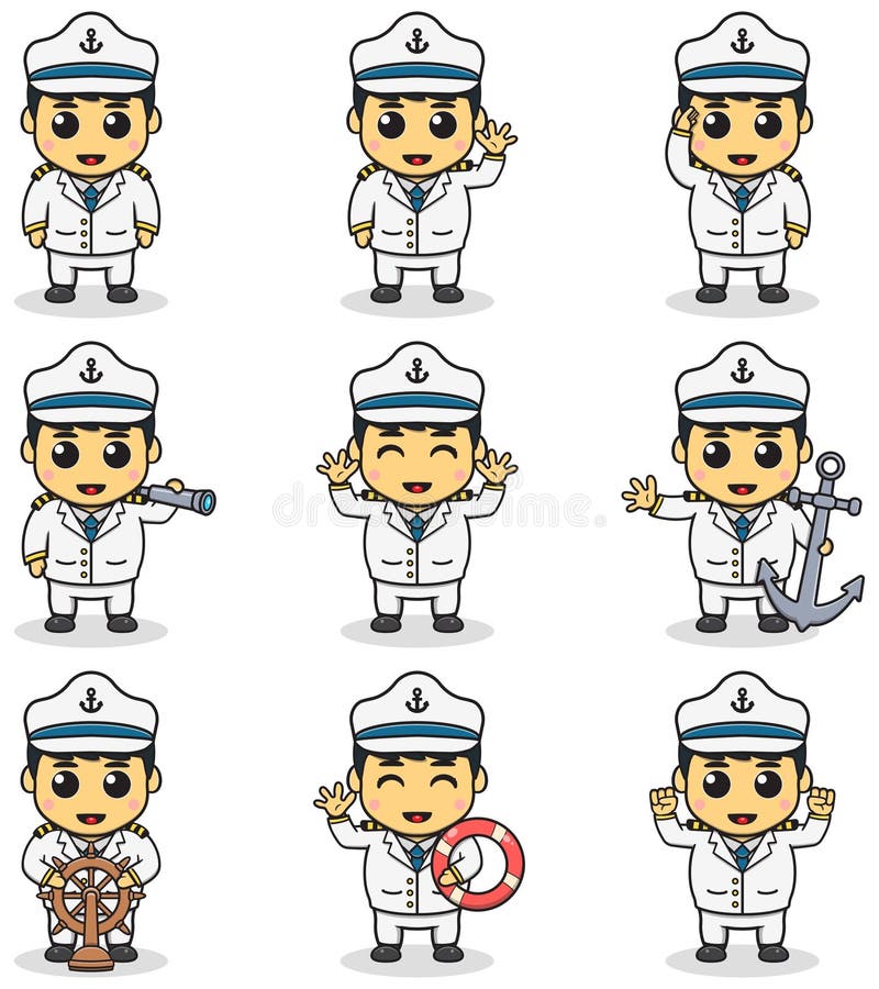 Vector Illustration of Cute Little Boy Character Captian Navy Stock ...