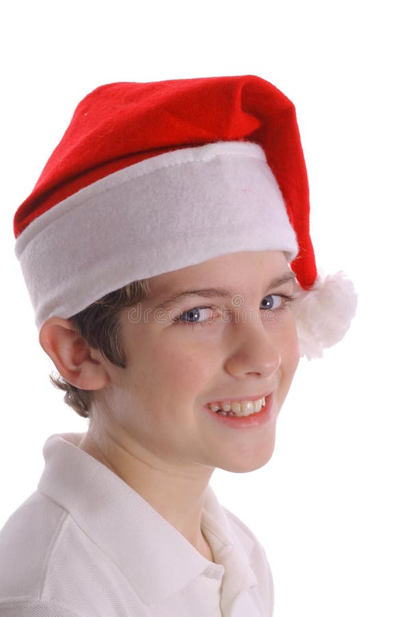 Boy in Santa hat side stock photo. Image of beautiful - 3693364
