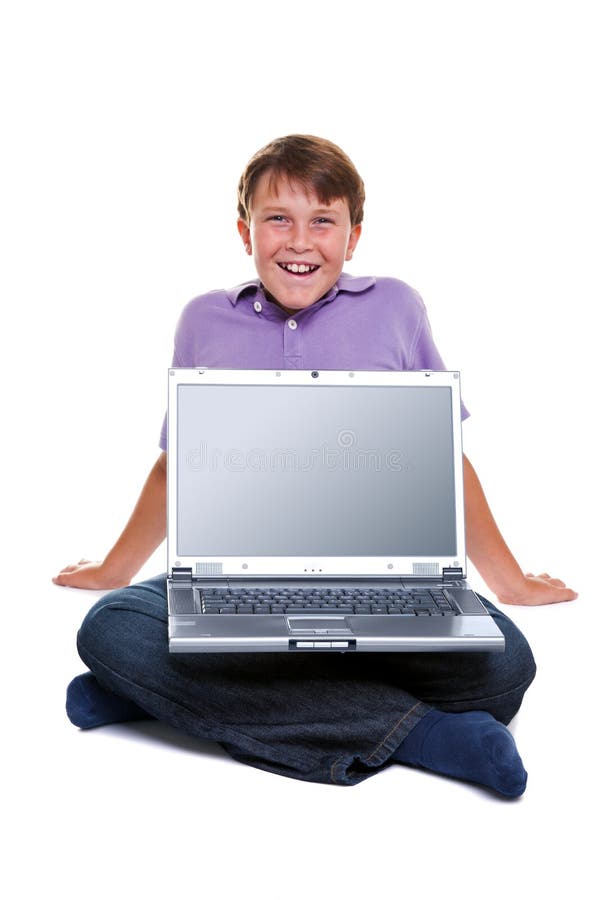 Boy Sat with Laptop on His Legs Blank Screen Stock Image - Image of ...