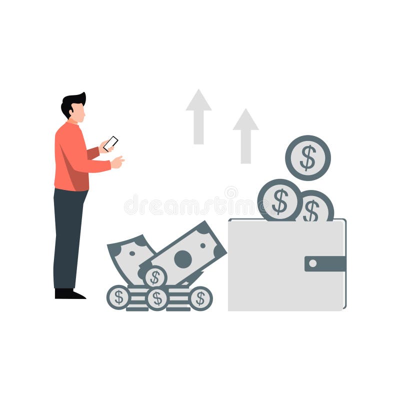 Boy Saving Money in Digital Wallet Stock Illustration - Illustration of ...