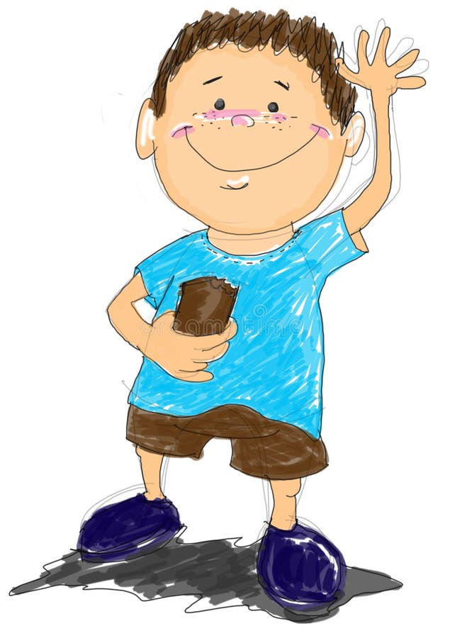 Boy and chocolate cartoon stock illustration. Illustration of contour ...