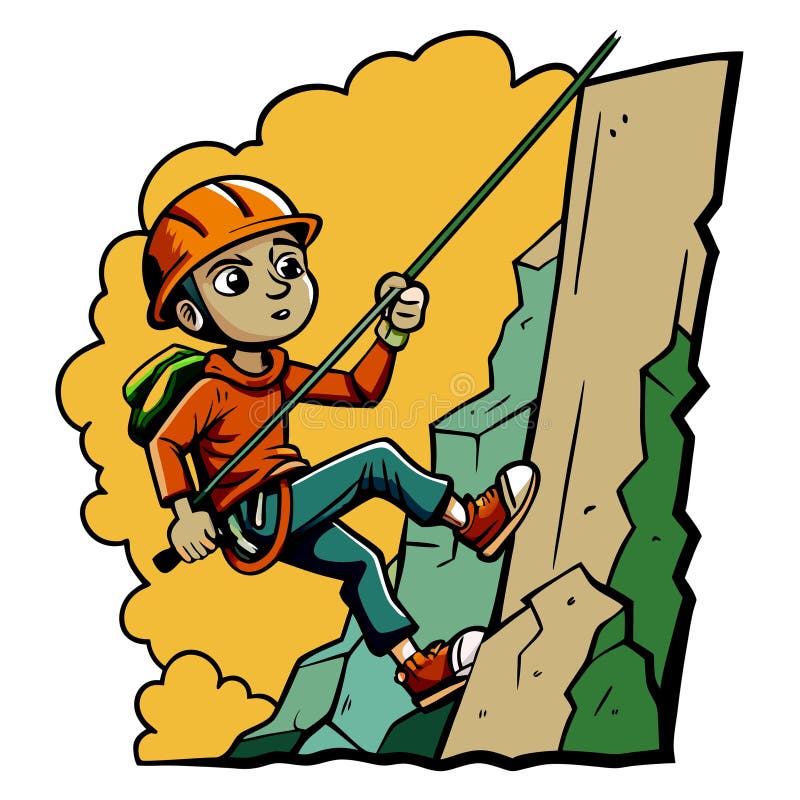 A Boy Scaling a Steep Rock Face, Climbing on a Mountain Stock Vector ...